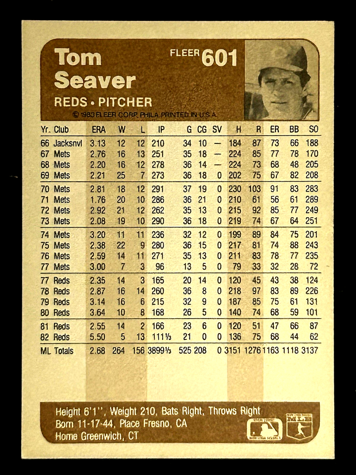 1983 Fleer #601 Tom Seaver Cincinnati Reds NM | eBay