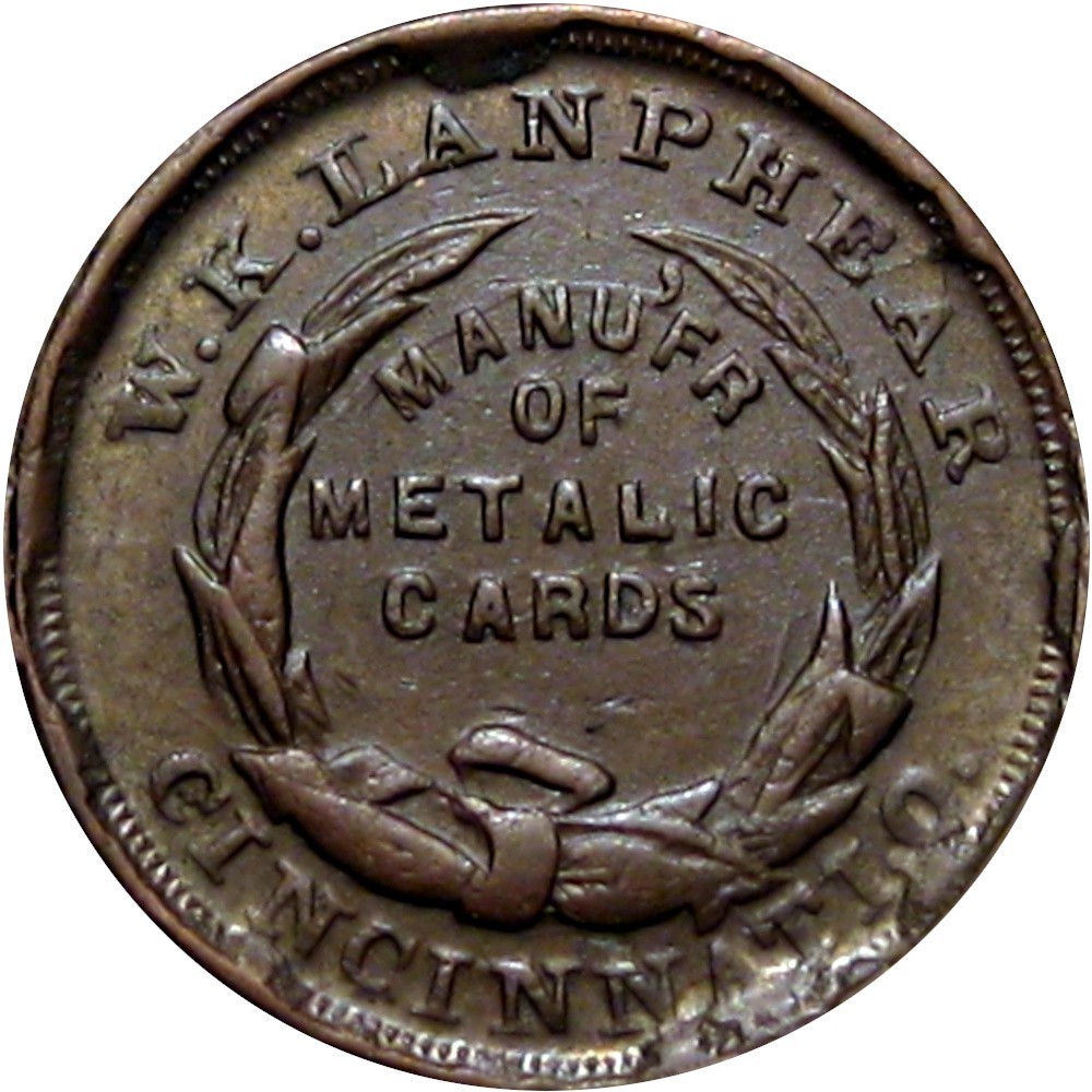1863 Cincinnati Ohio Civil War Token W K Lanphear Die Sinker Army ...