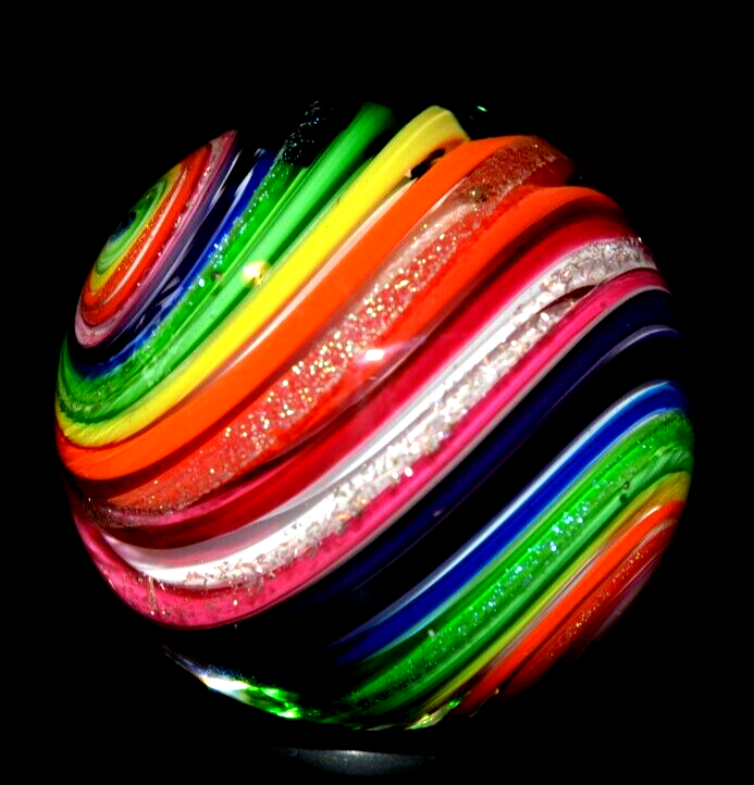 EDDIE SEESE GLASS MARBLE/1.527"-DICHROIC RAINBOW-ROYAL,ORANGE,YELLOW ...