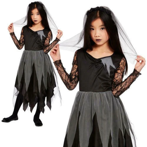 Gothic Grave Yard Bride Halloween Fancy Dress Costume Girls Bride ...