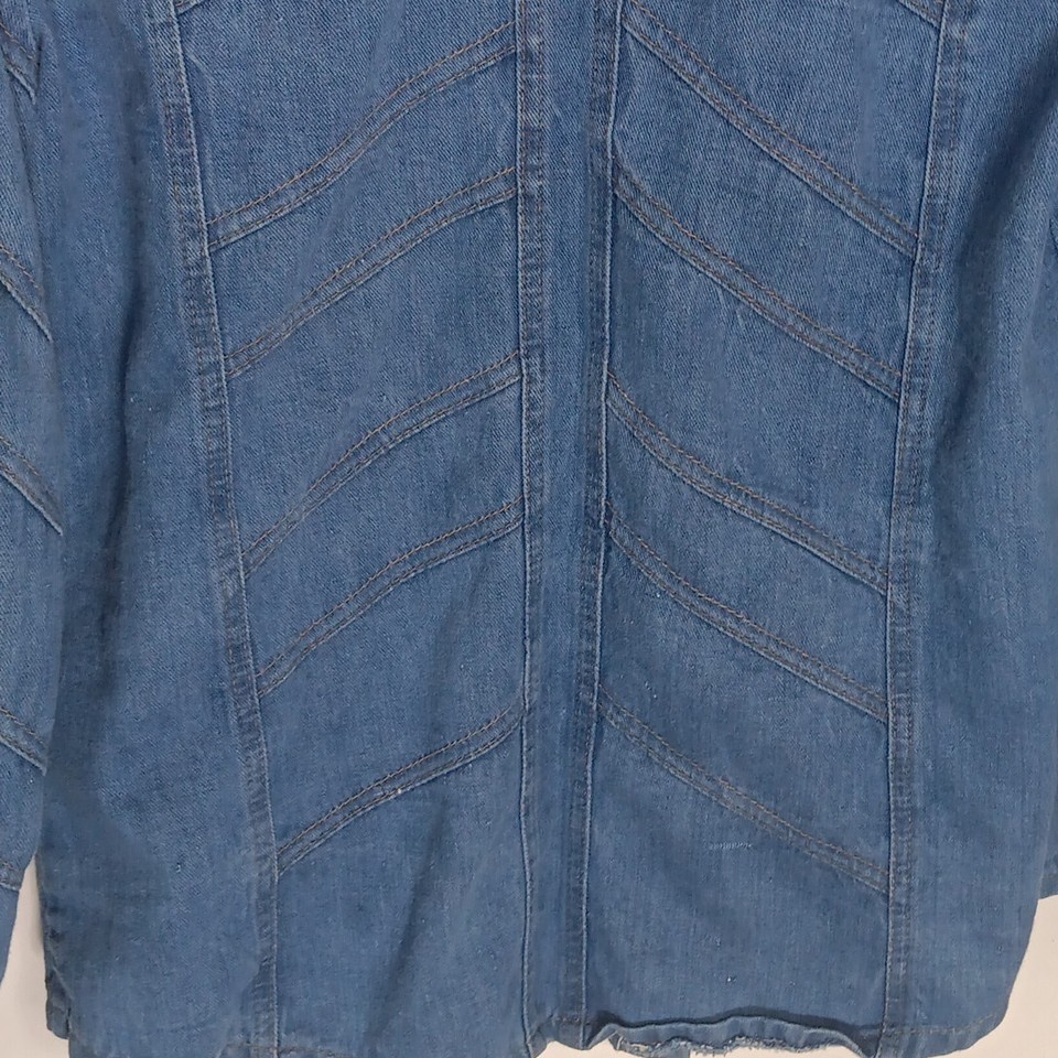 VTG Espirit Campus Denim Workwear Jean Jacket Shirt Unique Zip Pockets ...