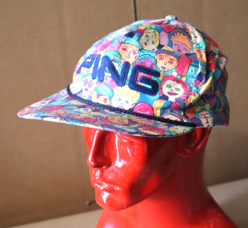 VINTAGE 1990s PING GOLF HAT COLORFUL FACES ALL OVER PRINT KARSTEN USA ...