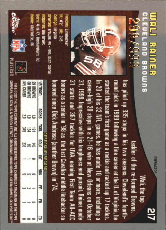 2001 Topps Chrome Refractors #217 Wali Rainer /999 | eBay