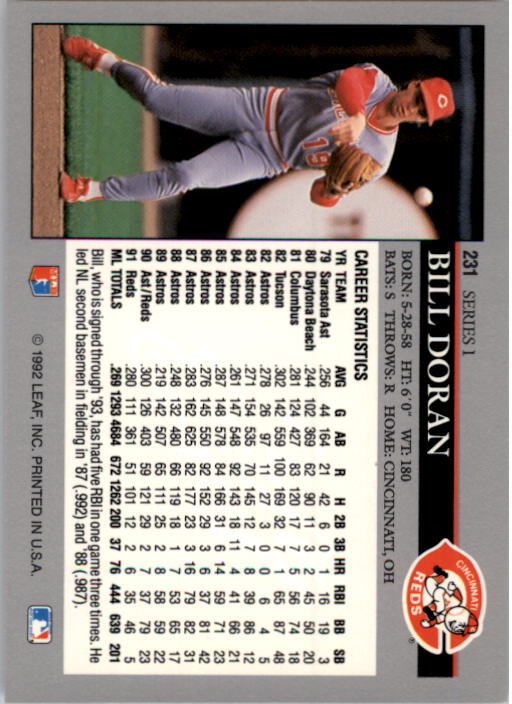 1992 Leaf Baseball Card #231 Bill Doran | eBay