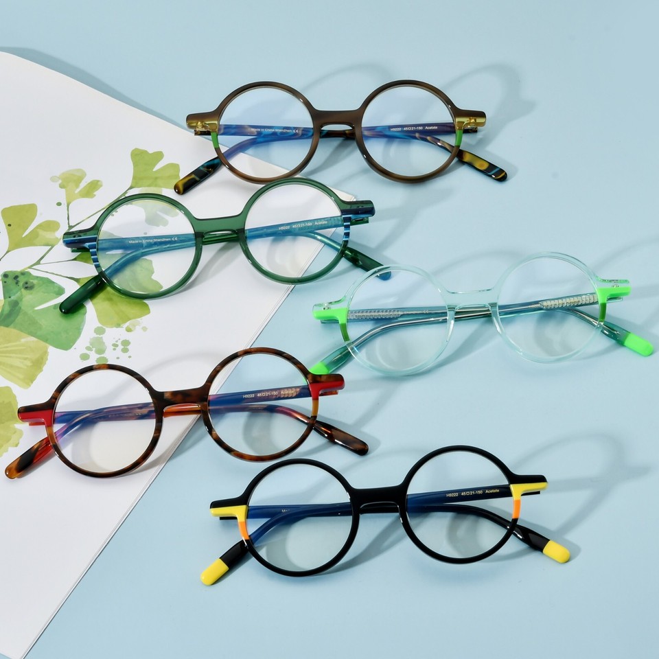 Round Glasses for Women Men Small Narrow Green Acetate Eyeglasses ...