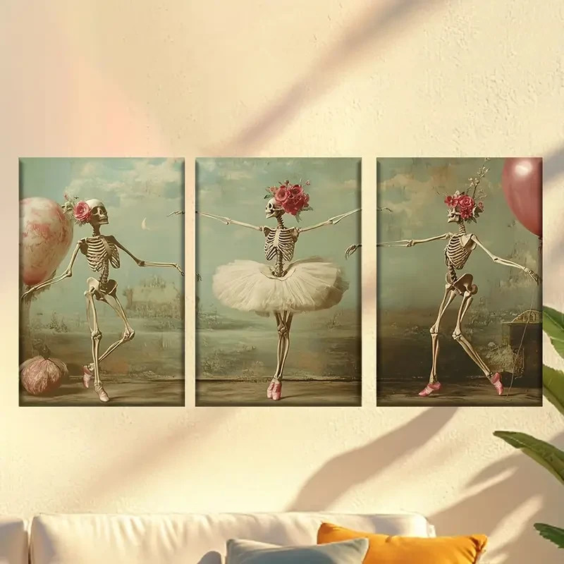 3pcs Dancing Skeleton Ballet Dancers Wall Art Canvas Unframed/Framed | eBay