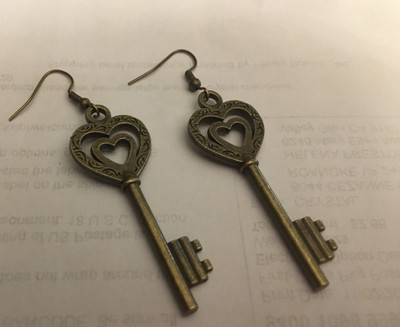 Large Key Charm Earrings Bronze Plated | eBay