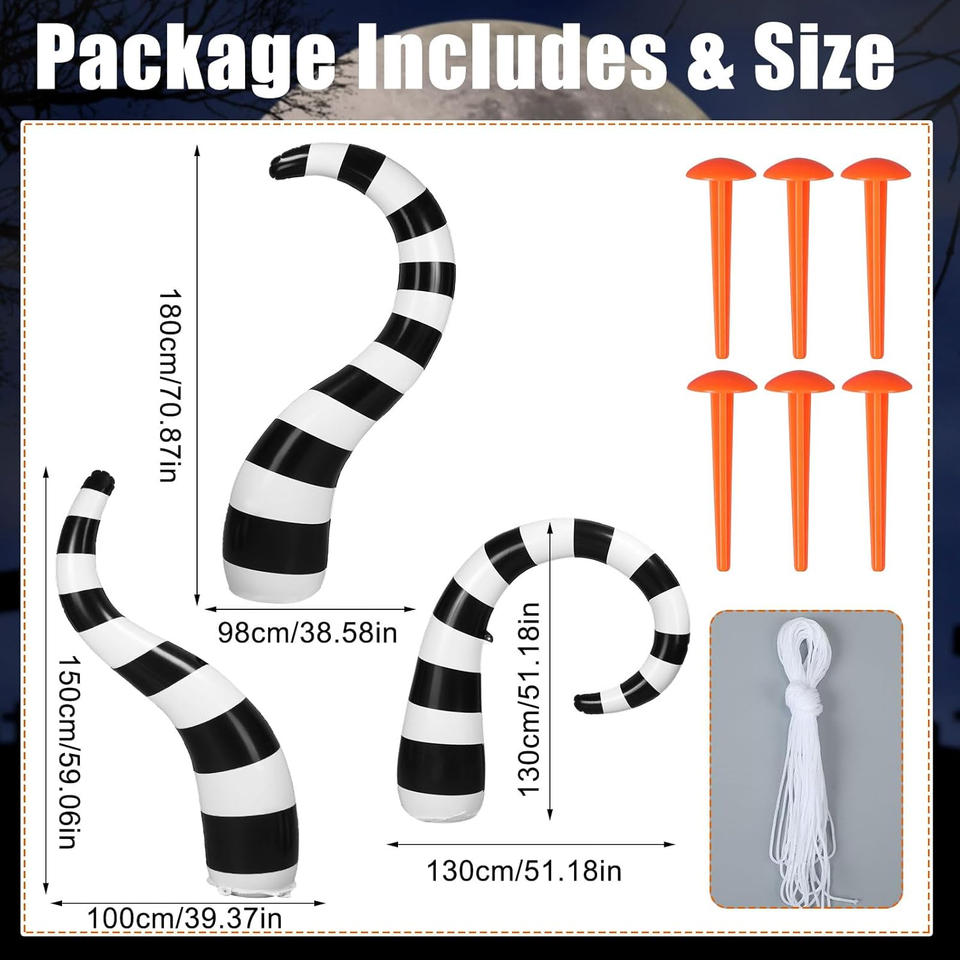 3 Pc Halloween Inflatable Sandworm Decoration Black & White Spooky Yard ...