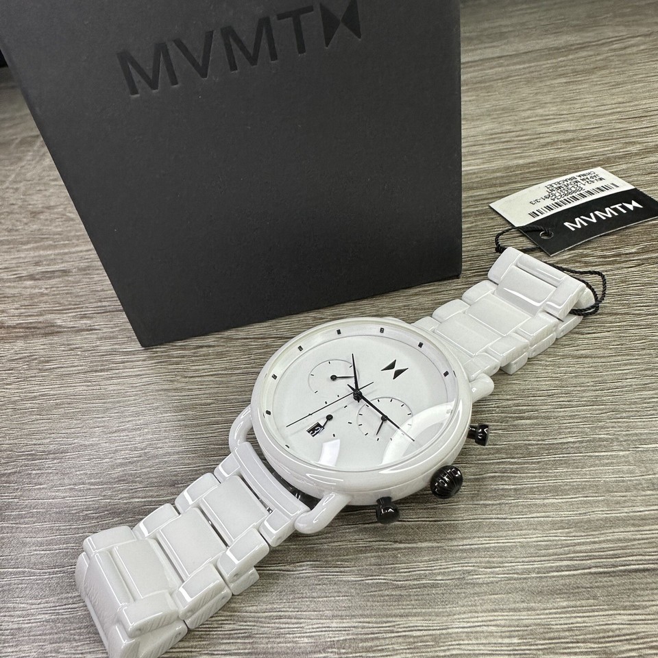 NEW WHITE CERAMIC MVMT Blacktop II 47mm Chronograph Date Watch 28000234 ...