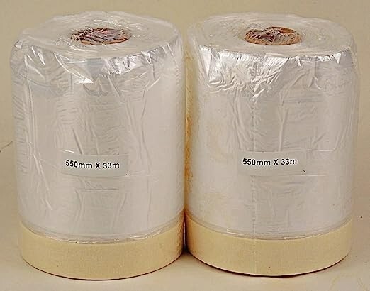 2 x car masking roll 550mm x 33m poly film pre-taped drop cover spray ...
