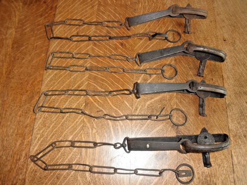 4 EARLY NO. 1 TRAPS w/ LONG LINK CHAINS TRAPS VINTAGE TRAPPING | eBay