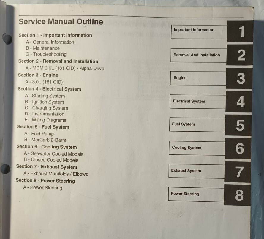 MerCruiser 90-861329-1 3/1999 GM 4-Cyl 181 CID 3.0L Engines # 26 ...
