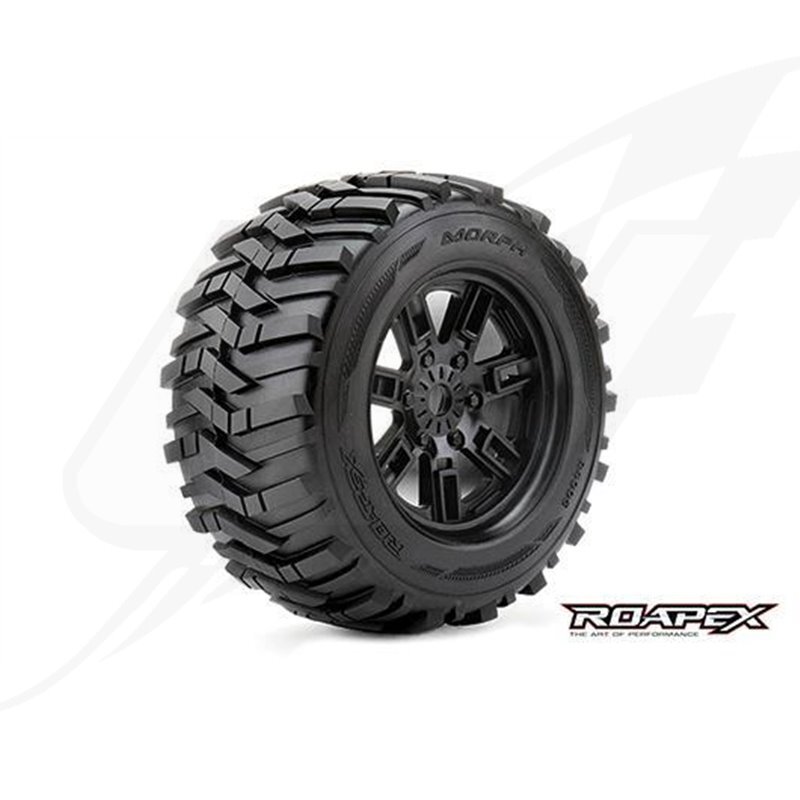 FR- Roapex Gomme 1/8 Monster Truck - 0 offset - Cerchi Neri - 17mm Hex ...