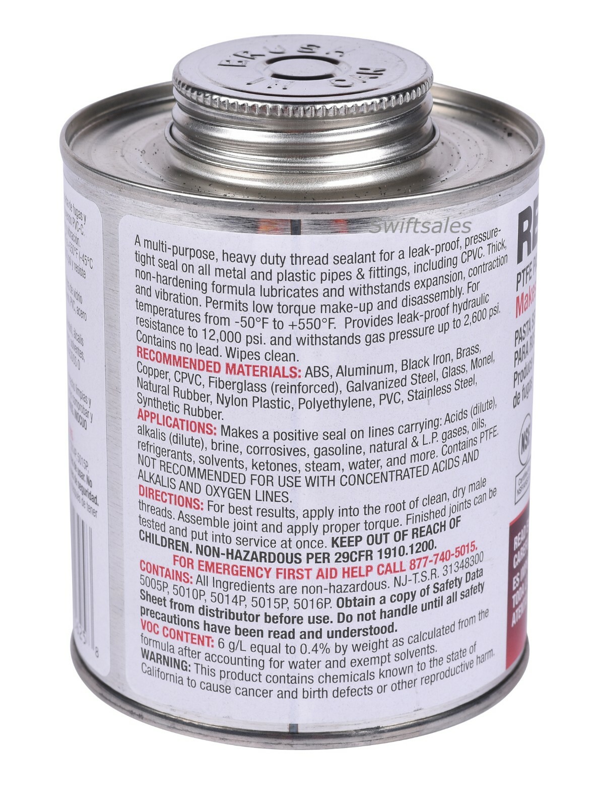 Hercules Real-Tuff 15625 PTFE Paste Thread Sealant 16 fl. oz. 473ml Can ...