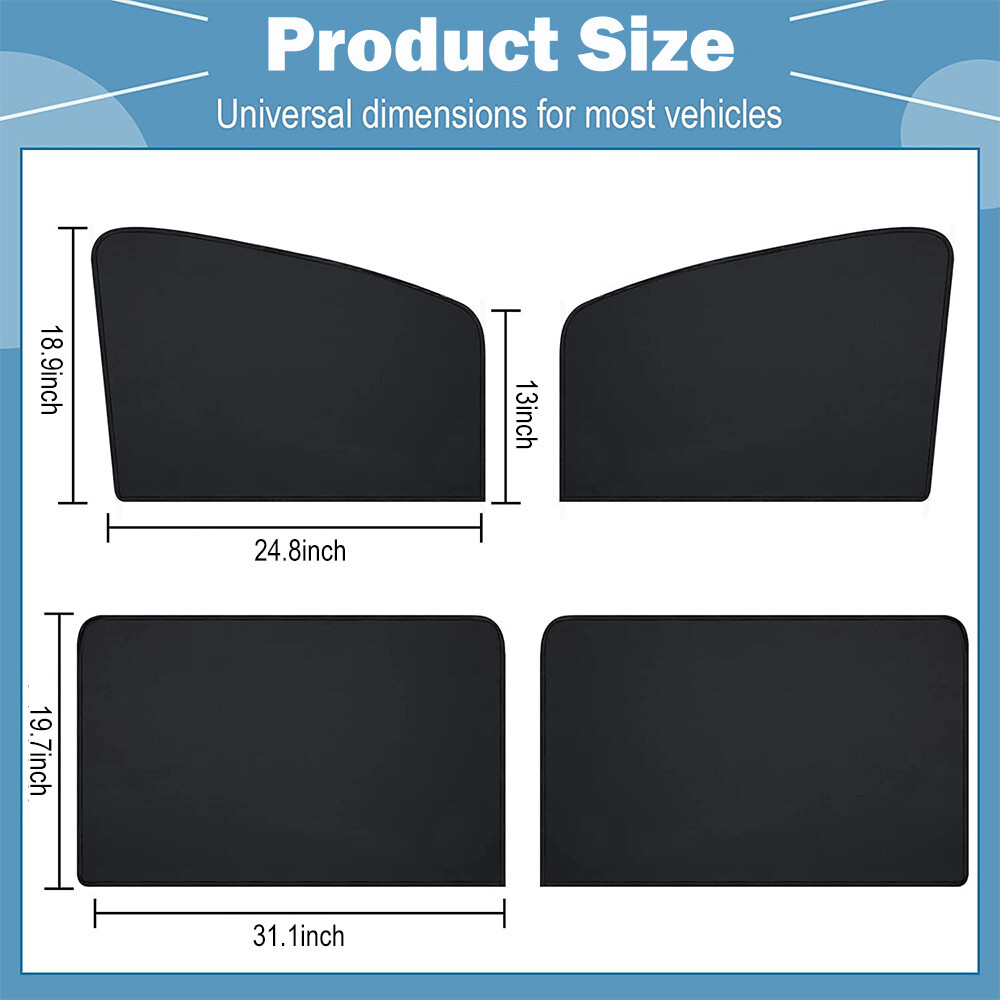 4 Magnetic Car Side Window Sun Shade Cover Front Rear Shield UV Block ...