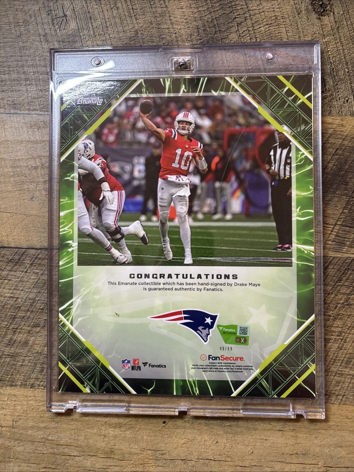 2025 Fanatics Emanate Drake Maye Auto Green Autograph NFL Patriots ...