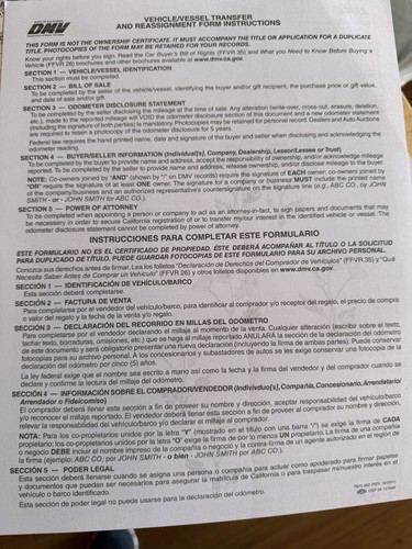 DMV REG 262 Form Pack Of 50Vehicle / Vessel Transfer and Reassignment ...