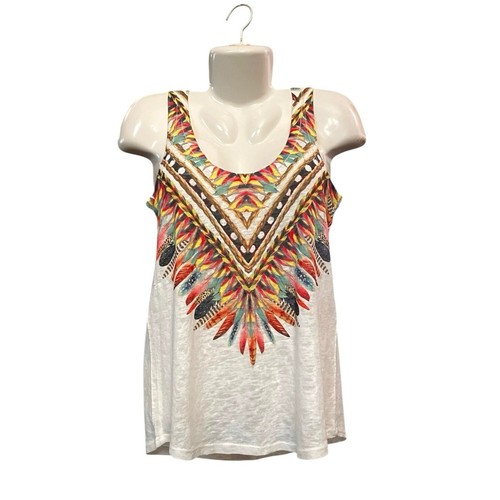 XYNC Clothing Women's Multicolor Sleeveless Knit Feathers Boho Tank SZ ...