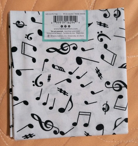 Musical Notes Black & White 🎶 100% Cotton Fabric Fat Quarter 18x21 🆕 ...