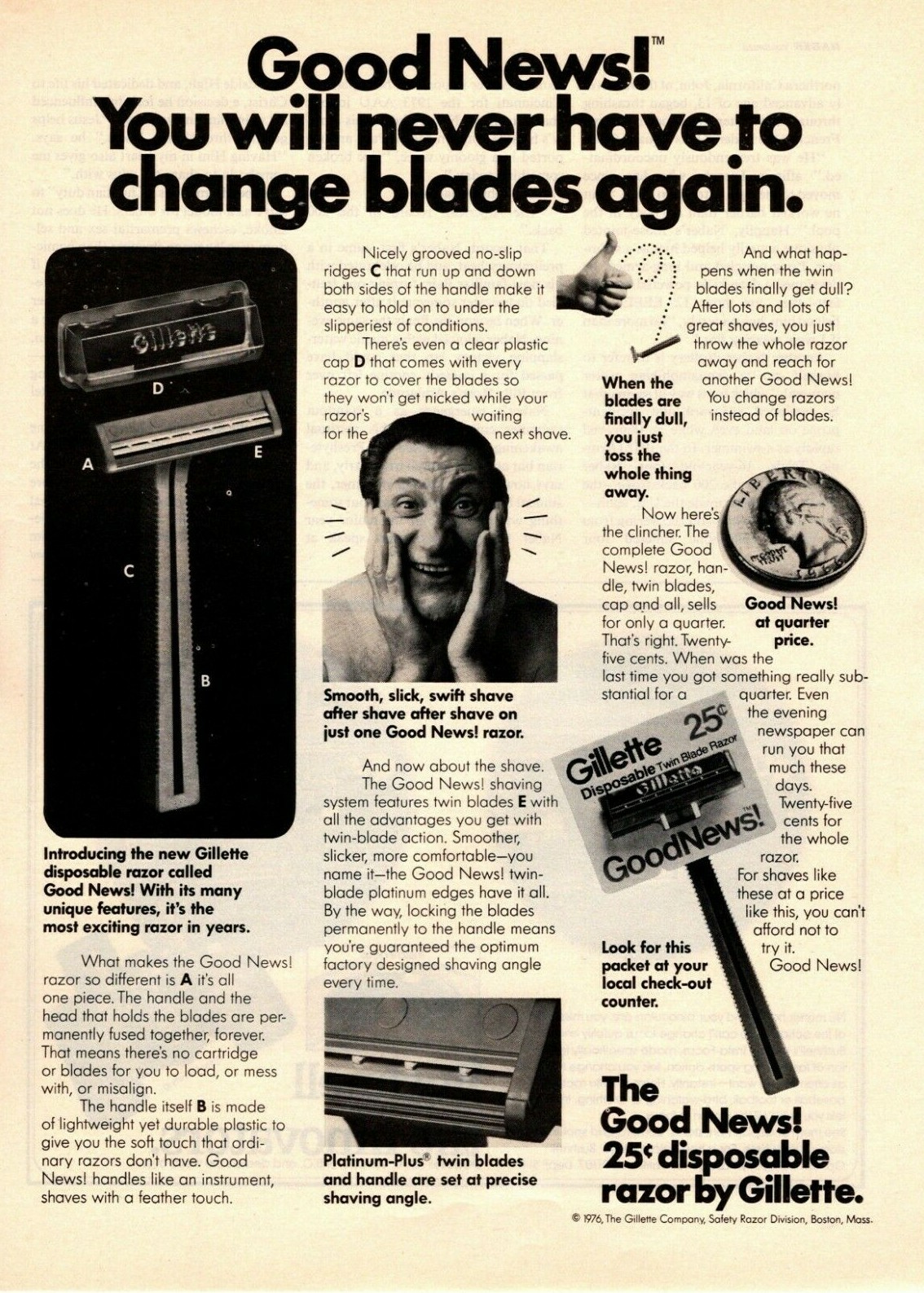1976 Gillette Good News Platinum-Plus Twin Blade Safety Razors 25 Cents ...
