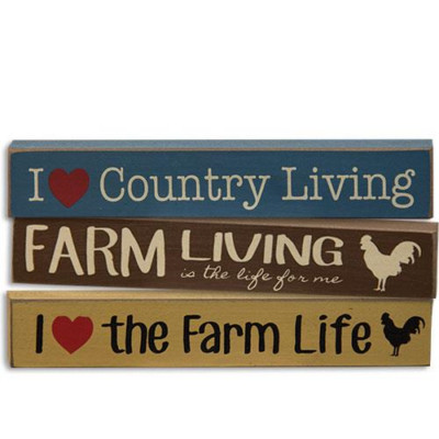 Set/3 Primitive Farm Country Living Wood Signs I Love The Farm Life ...
