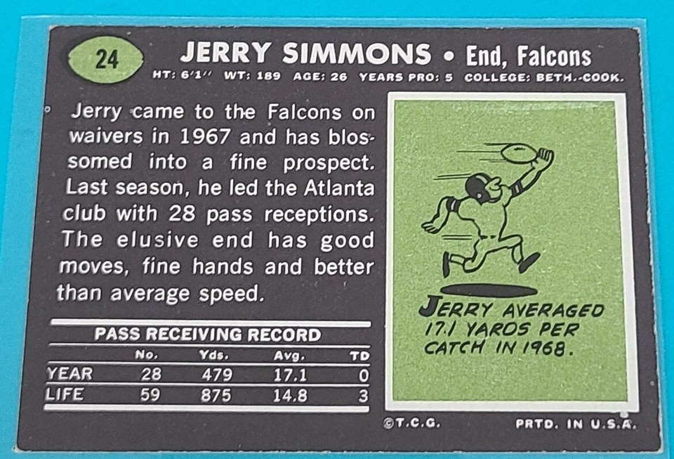 1969 Topps #24 Jerry Simmons Atlanta Falcons Football Card C6 | eBay