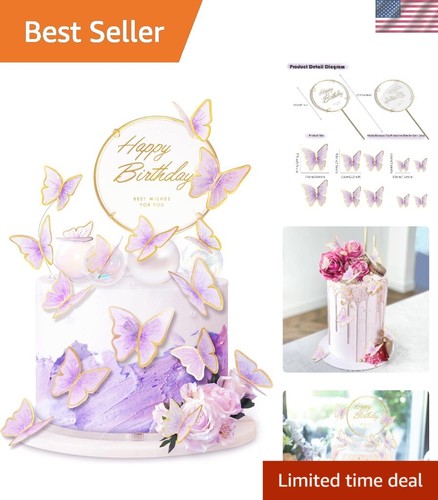 Elegant 11-Piece Purple Gold Butterfly Birthday Cake Toppers for ...