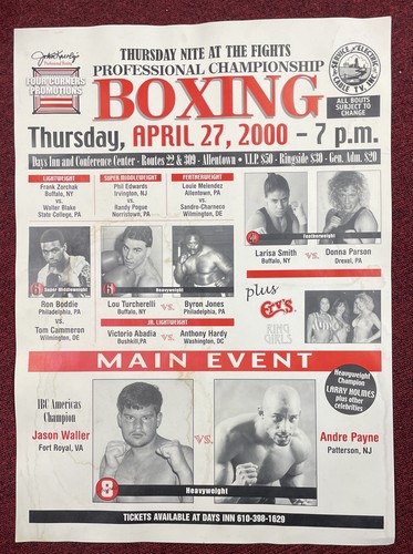 RARE Original 2000 Allentown Pennsylvania Boxing Poster Days Inn Female ...