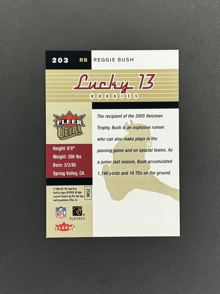 2006 Ultra Reggie Bush LUCKY 13 #203 Gold Medallion. RARE! NICE CARD ...