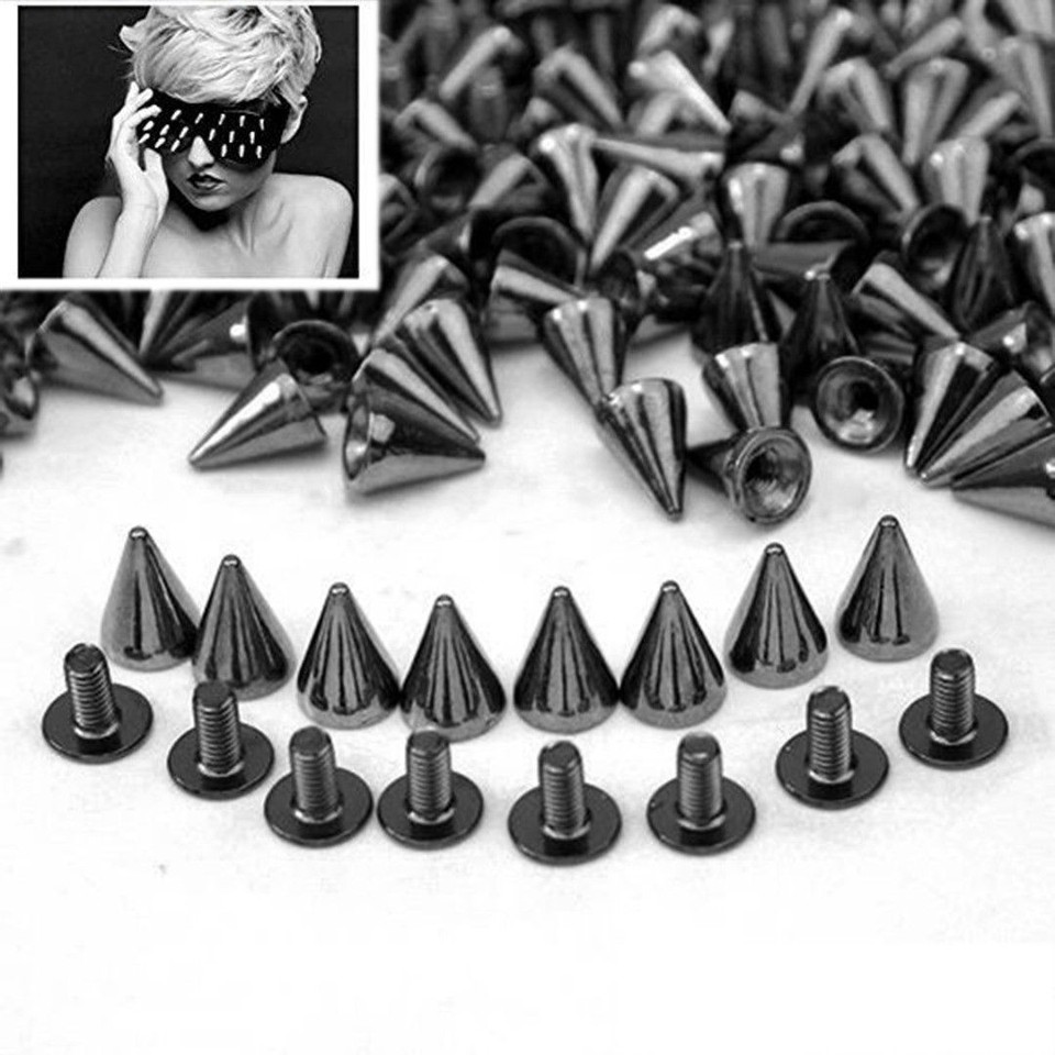 200 PCS Trendy 10MM Silver Spots Cone Screw Metal Studs Rivet Bullet ...