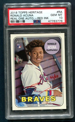 2018 Topps Heritage Ronald Acuna Jr. Real One Red Ink RC AUTO 62/69 PSA ...