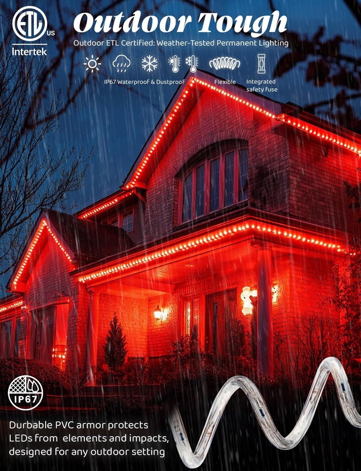 LED Rope Light 10/20/25/50/100/150ft Outdoor Tree Waterproof Holiday ...