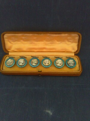 Stunning Set 6 French Silver/Enamel Buttons In Original Case With6Loops ...