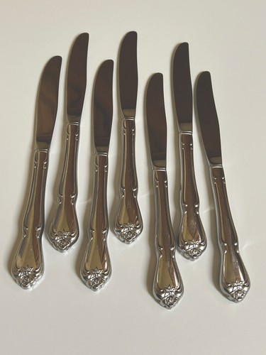 Oneida ARBOR ROSE TRUE Dinner Knives Set of 7 Stainless Flatware 1881 ...