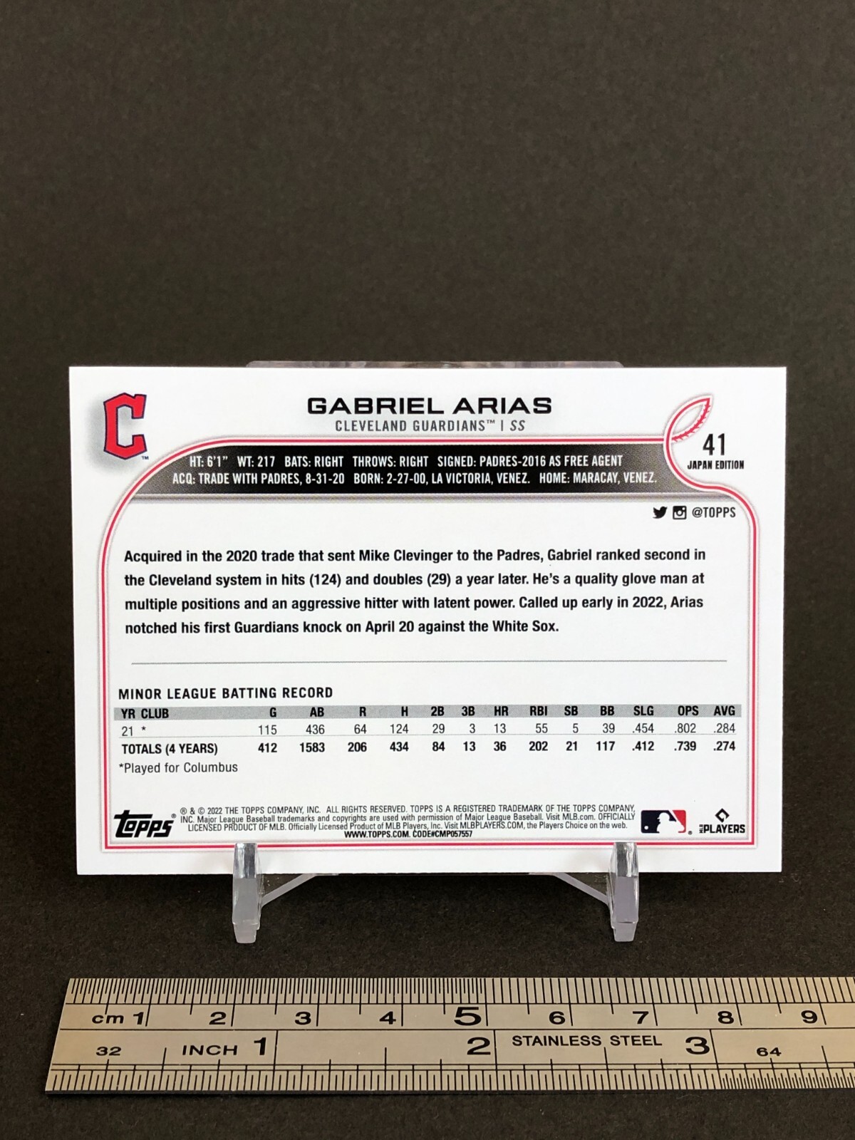 Gabriel Arias Topps card Japan Edition 2022 RC #41 Major League ...