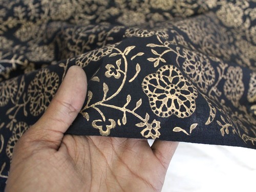10 Yard Indian Black Floral HandBlock Print Dressmaking Craft Sanganeri ...