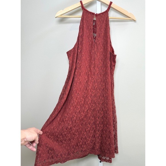 Be Bop Lace Halter Dress Sleeveless Party Casual Burnt Orange Boho ...
