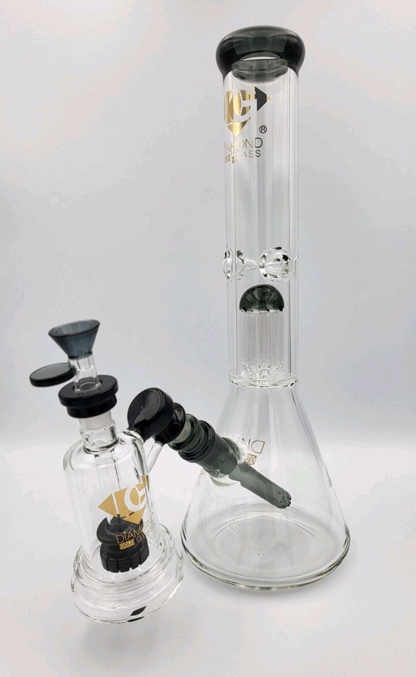 14" Diamond Glass Bong With Ashcatcher 7mm Heavy Bong W/ Multi Arm Tree ...