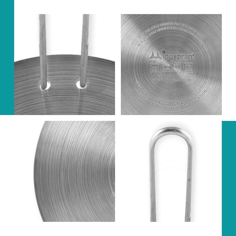 INOXPRAN Universal Induktionsplatte Edelstahl Kochutensilien 21x21x0,5 ...