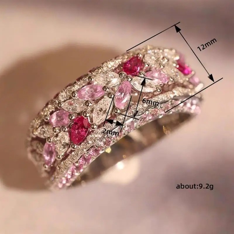 Women's Multicolor CZ Flower Ring Silver Tone Marquise Wedding Jewelry ...