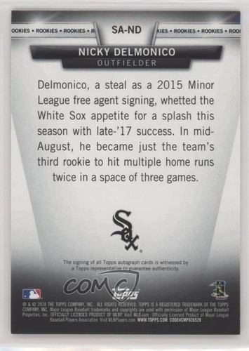 2018 Topps Salute Series 1 Rookies Nick Delmonico Nicky #SA-ND Rookie ...