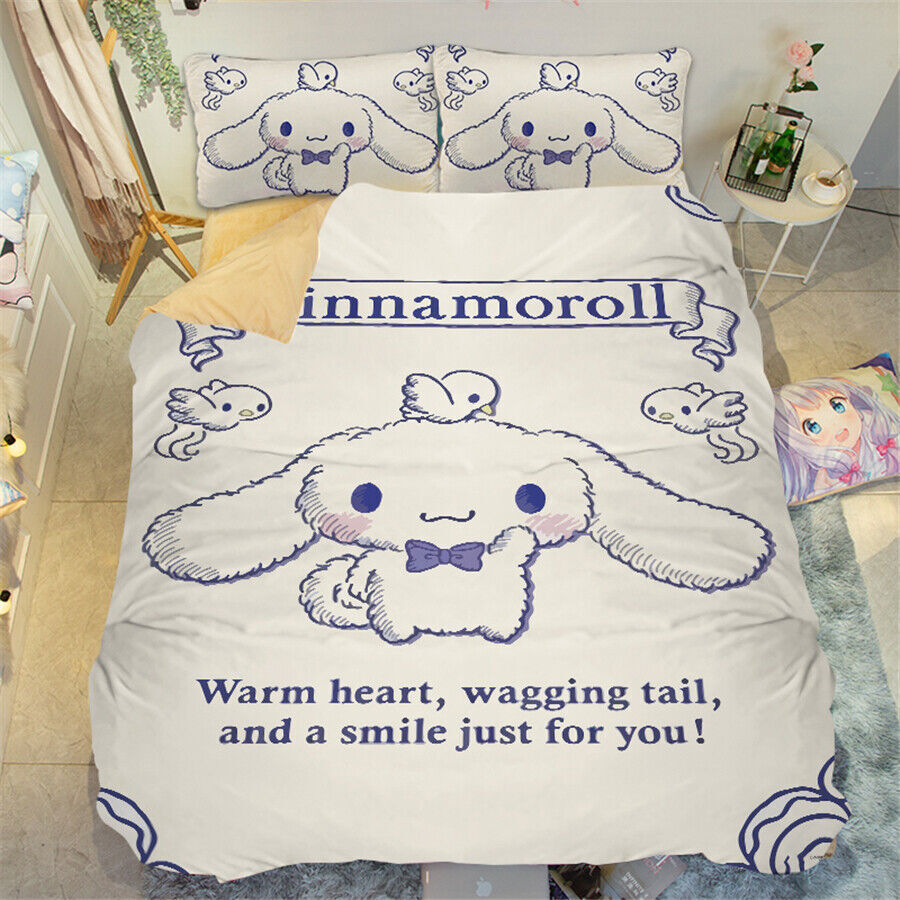 Cinnamoroll Cartoon Duvet Cover Bed Sheet Pillowcase Set for Twin Queen ...