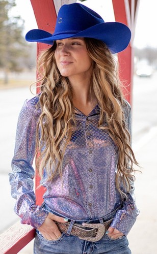 Cowgirl Tuff Western Shirt NWT XL Light Blue Sparkle Button Up Rodeo ...