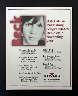 Beck Odelay Era BMG Award Recognition 1997 Poster Type Ad, Promo Advert ...