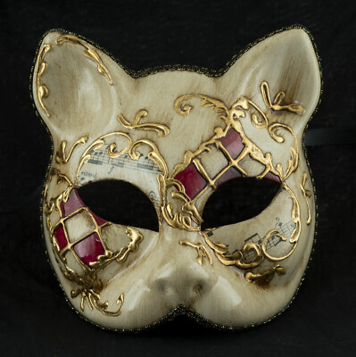 Mask Venice - Cat Venetian Carnival Red And Golden - Painted Handmade ...