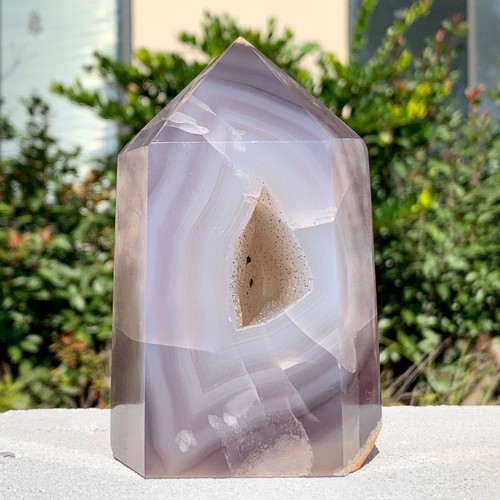 1.68LB Natural agate crystal cave obelisk crystal energy column reiki ...