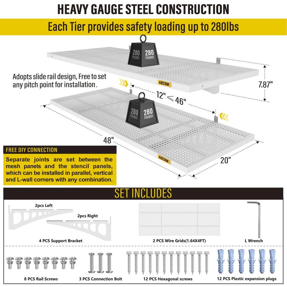2-Pack 1.64x4ft Adjustable Garage Wall Shelving 560lbs Load Capacity ...
