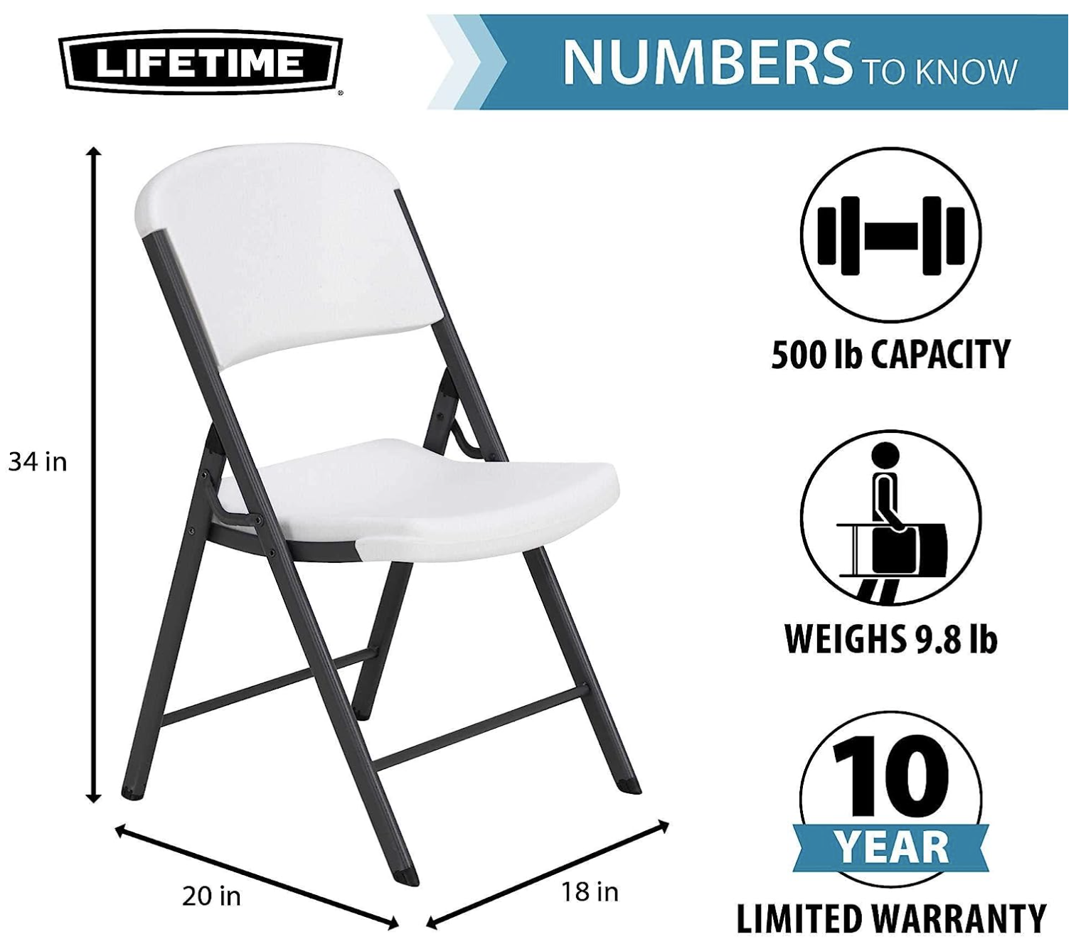 Lifetime Commercial Grade Contoured Folding Chair, 4-PACK, High-Density ...
