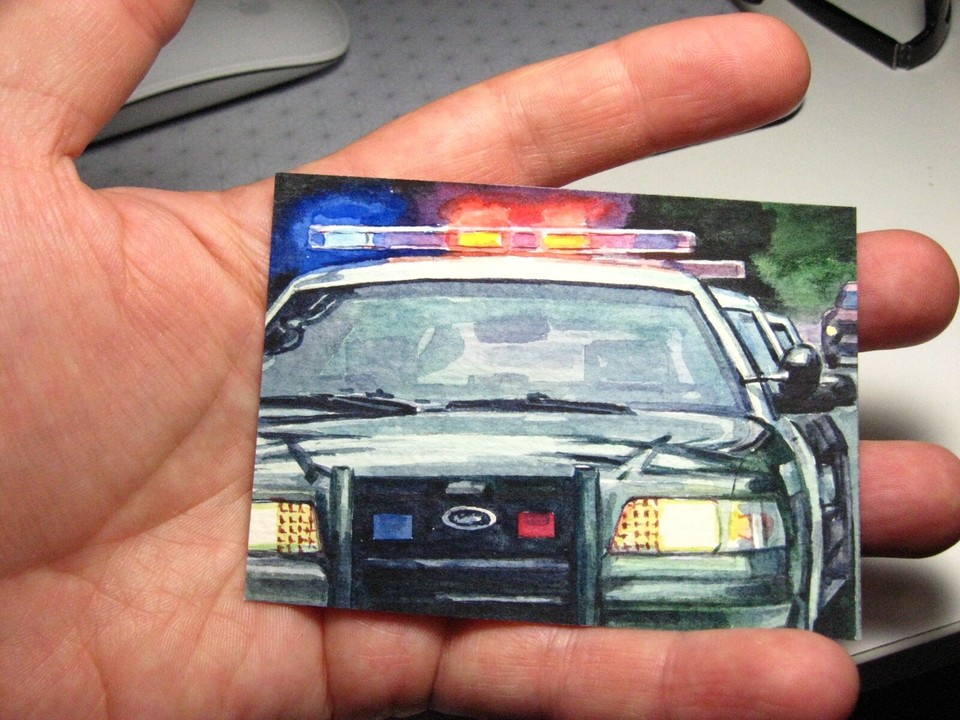 Watercolor Painting AMERICAN POLICE CAR FORD CROWN VICTORIA FLASH ...