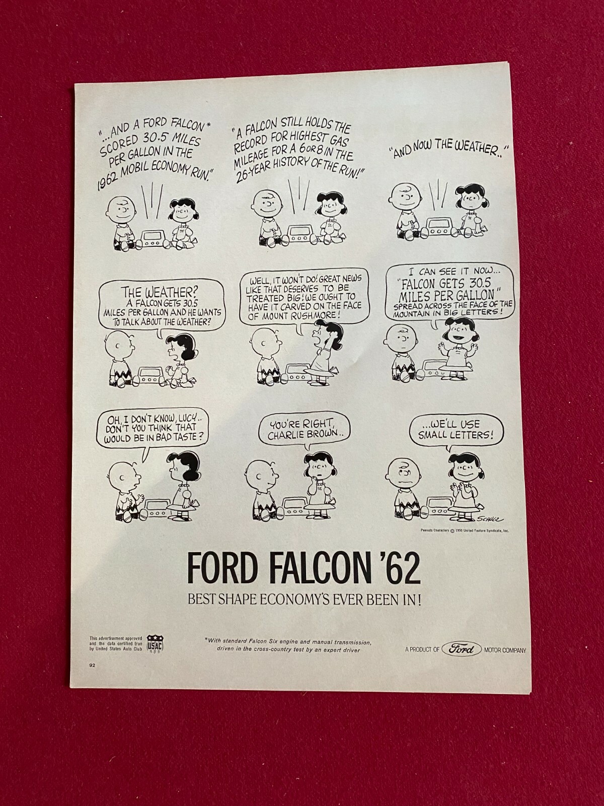 1962, PEANUTS, "FORD" Ad (Scarce / Vintage) Charlie Brown | eBay